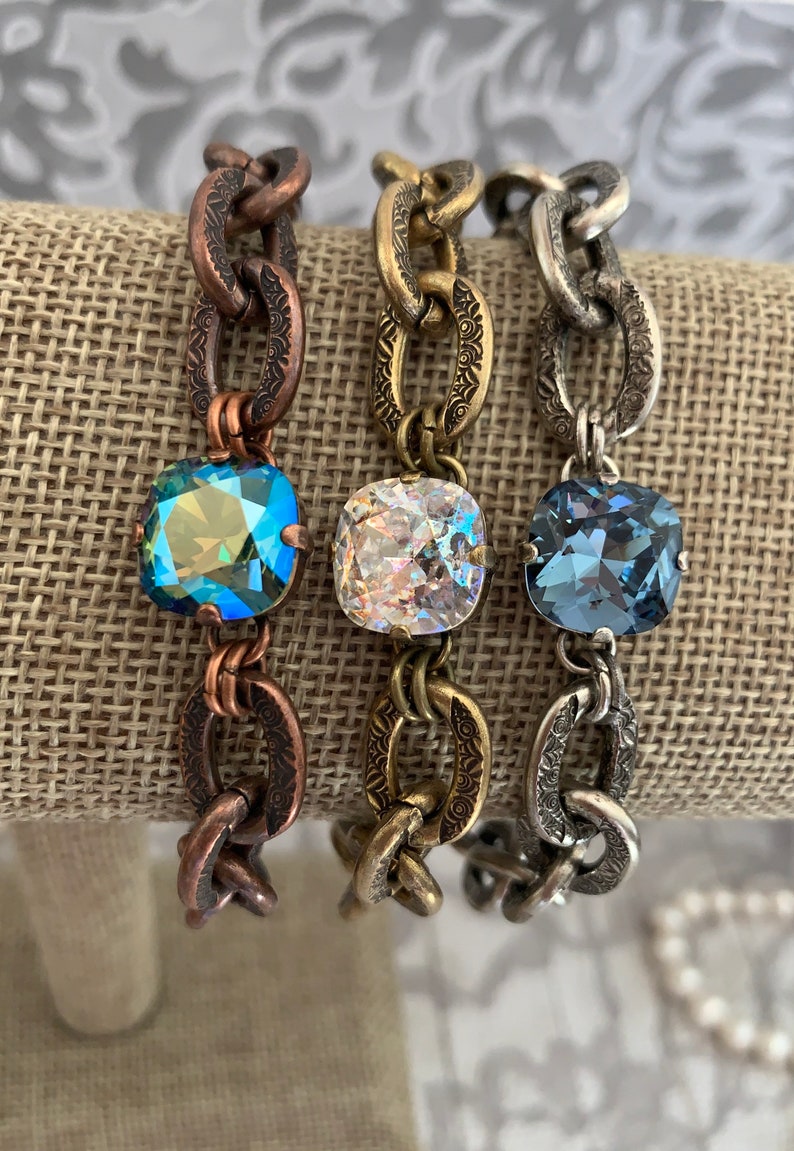 Crystal and Chain Bracelet Single Stone Crystal Bracelet Solitare ...