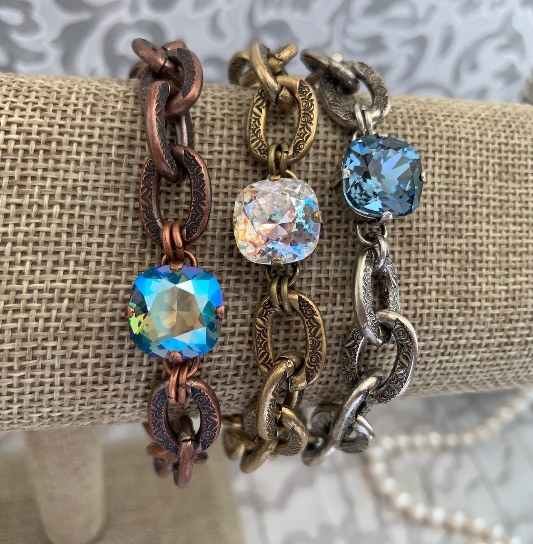 Crystal and Chain Bracelet Single Stone Crystal Bracelet Solitare ...