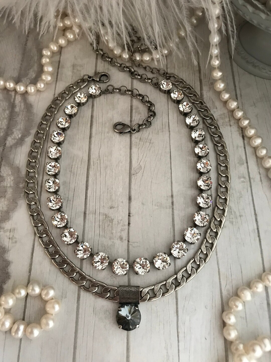 SIMPLE SPARKLE Single Stone Pendant Necklace Silver Tone Flat Curb Link ...