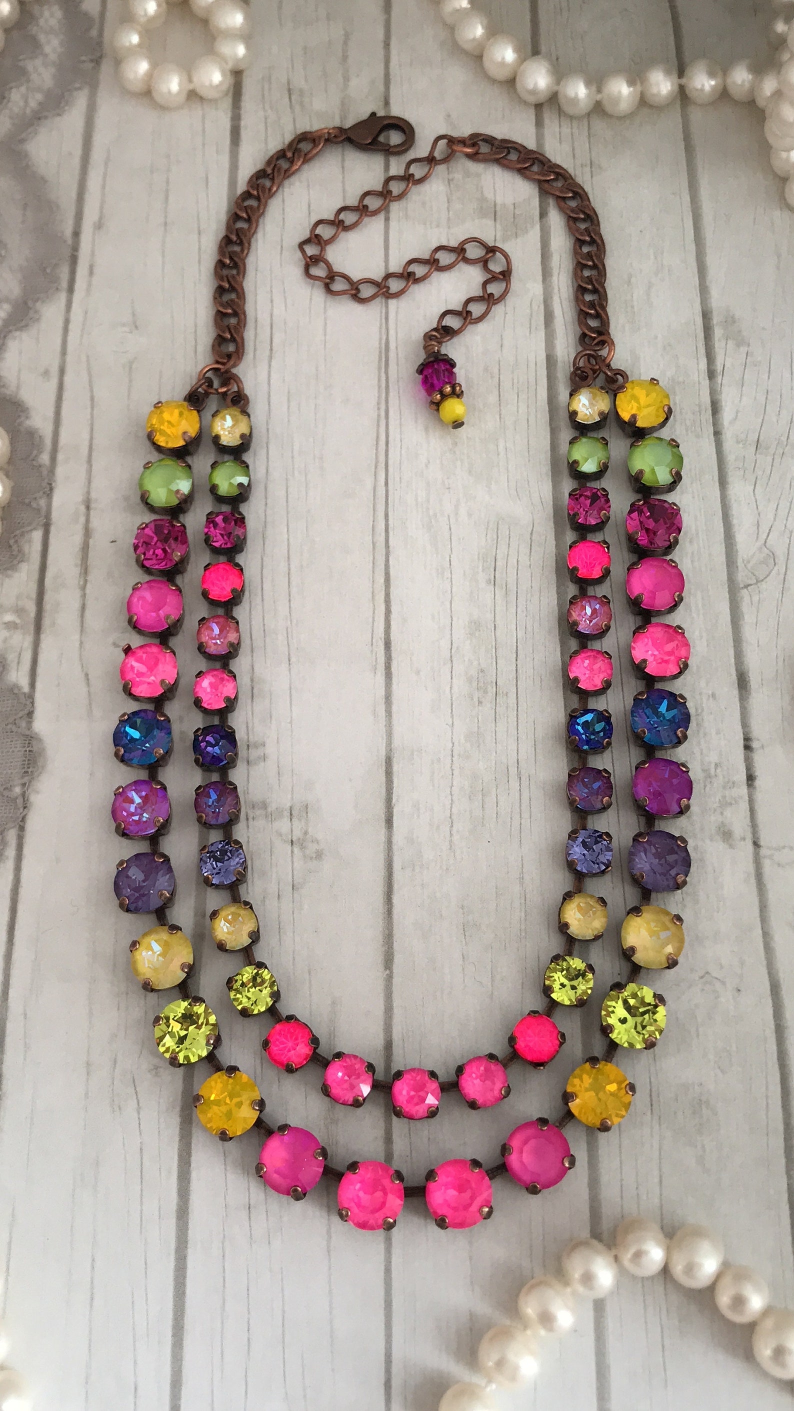 CELINE NEON Double Strand Statement Necklace, Electric Pink, Yellow ...