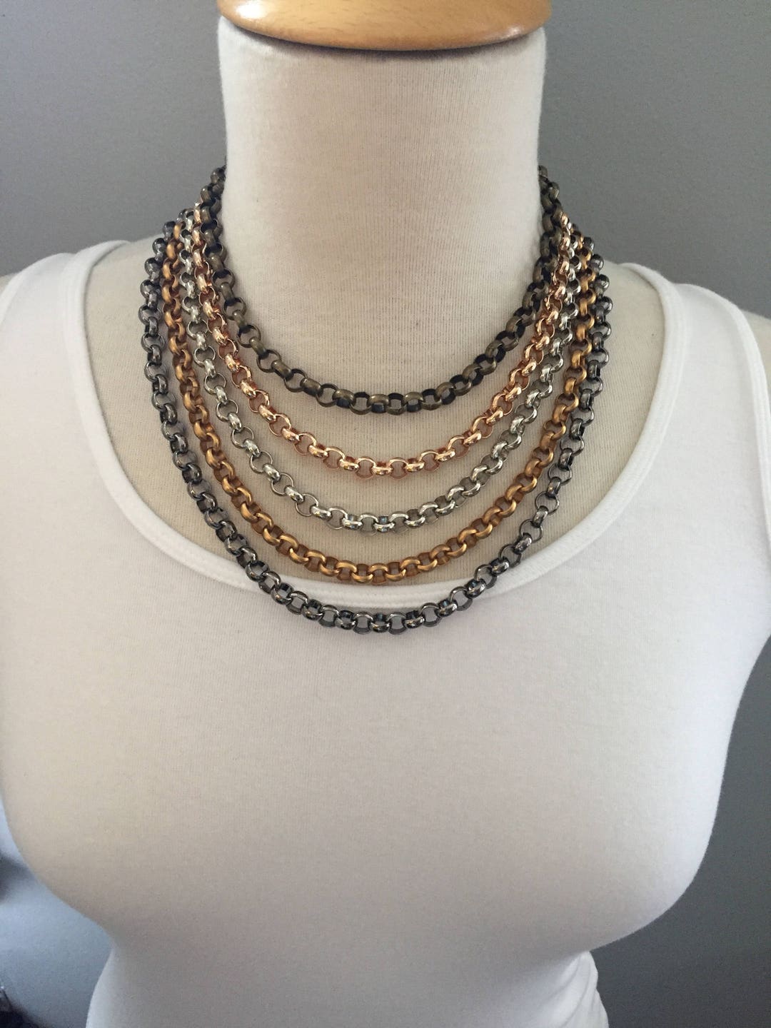8mm Rolo CHAINED-UP Necklace, Large Round Link Chain Necklace, Long ...