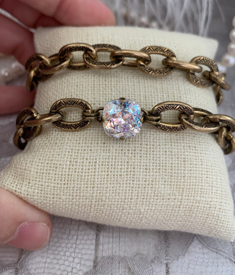 Crystal and Chain Bracelet Single Stone Crystal Bracelet Solitare ...