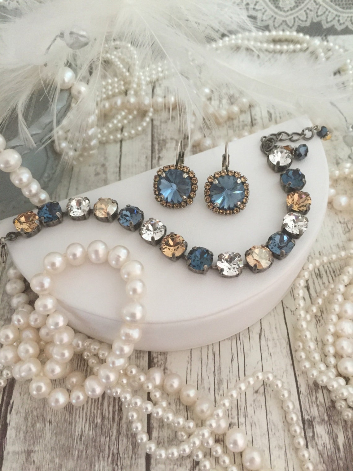 COBALT & CREAM 8mm Genuine Crystal Mixed Blue, Champagne, Gold, Crystal ...