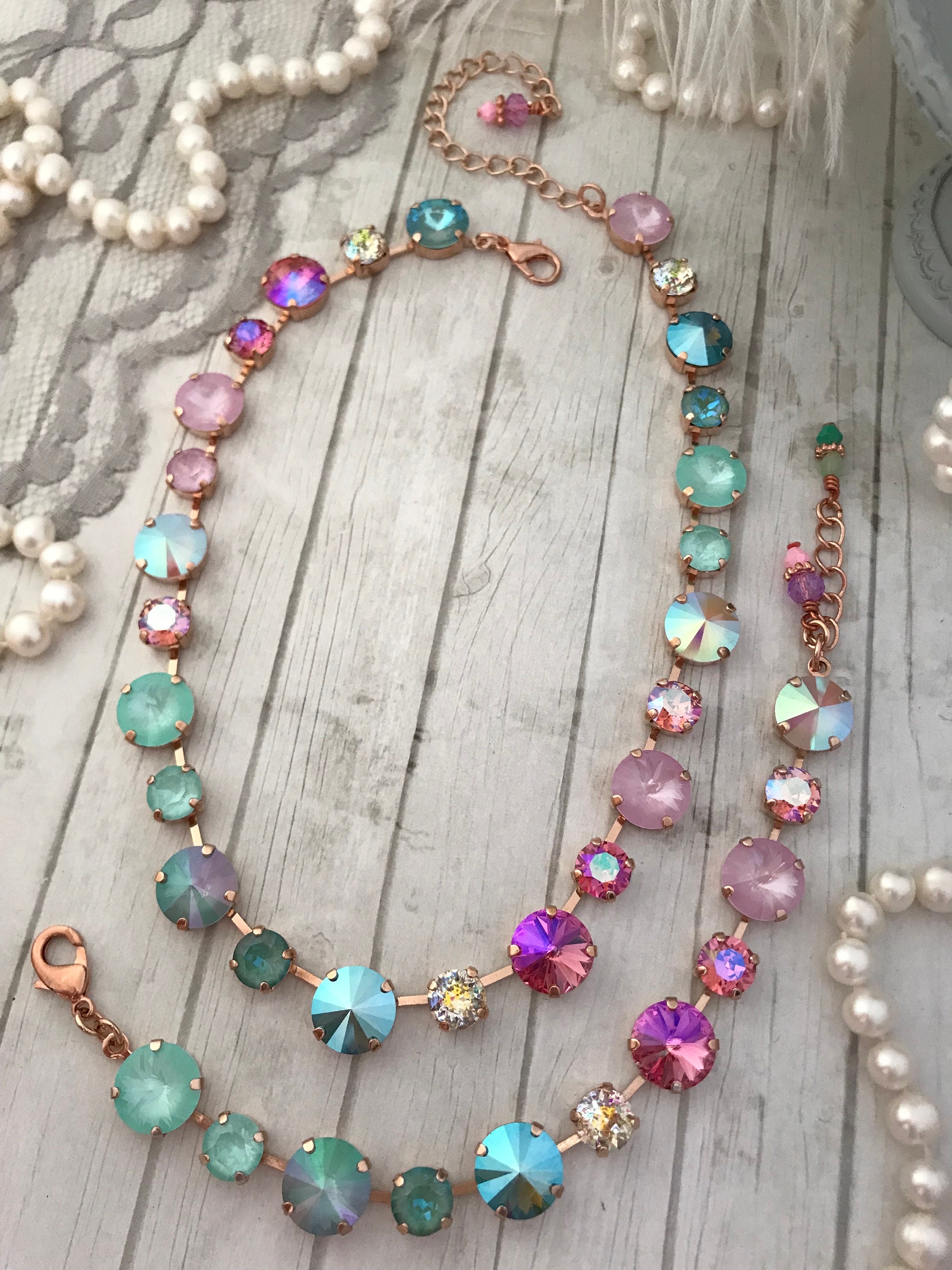 COTTON CANDY BLISS Crystal Eternity Necklace Pastel Rainbow Gemstone ...