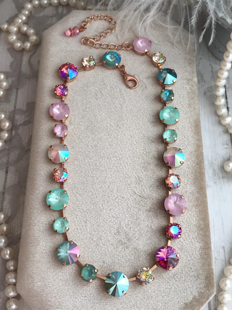 COTTON CANDY BLISS Crystal Eternity Necklace Pastel Rainbow Gemstone ...