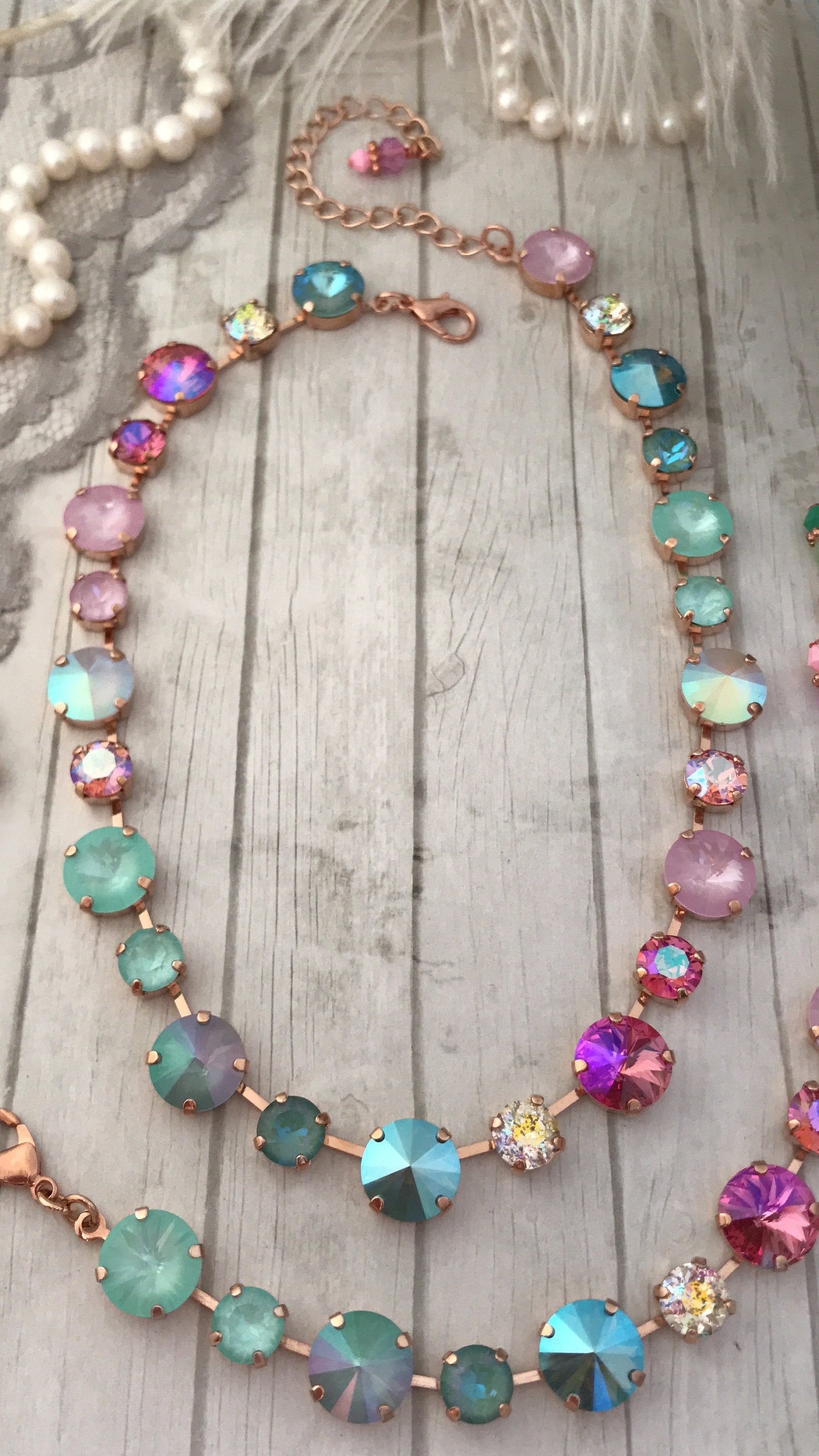 COTTON CANDY BLISS Crystal Eternity Necklace Pastel Rainbow Gemstone ...