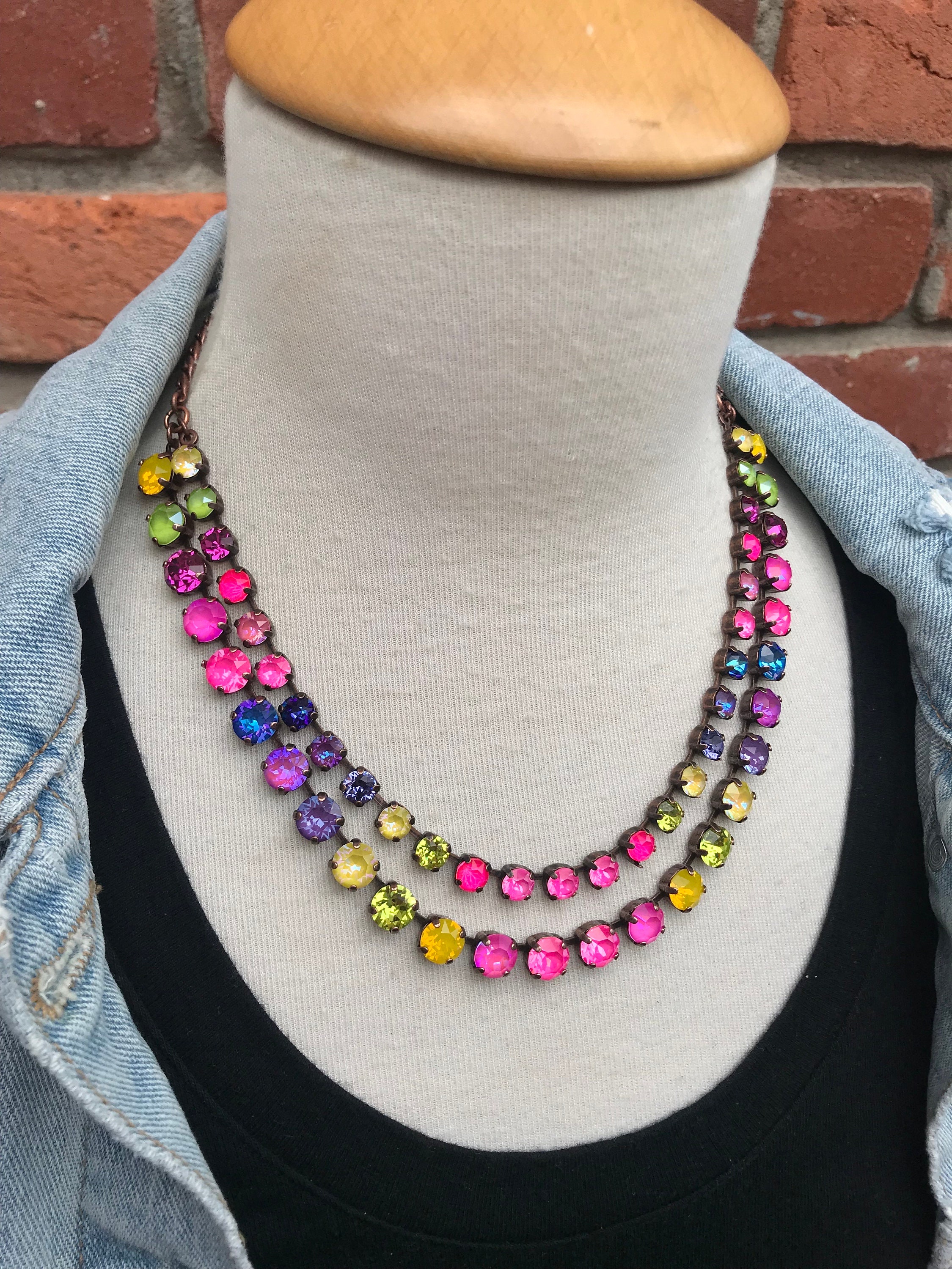 CELINE NEON Double Strand Statement Necklace, Electric Pink, Yellow ...