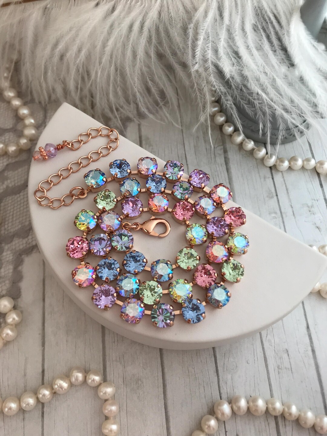 PASTEL SPRING Rose Gold Crystal Eternity Necklace, Watercolor ...