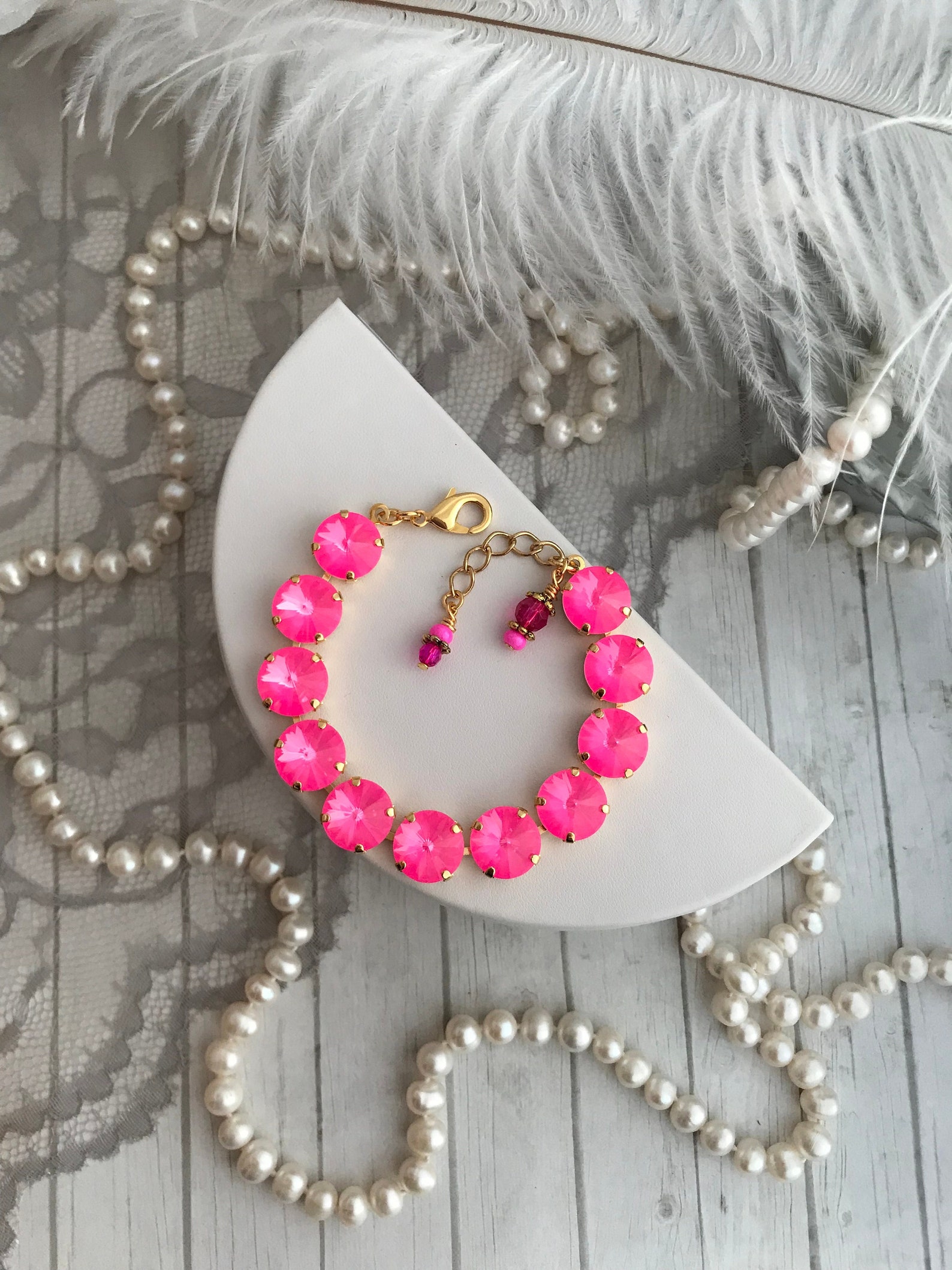 ITS ELECTRIC Neon Pink Genuine Austrian Crystal Tennis Bracelet ...