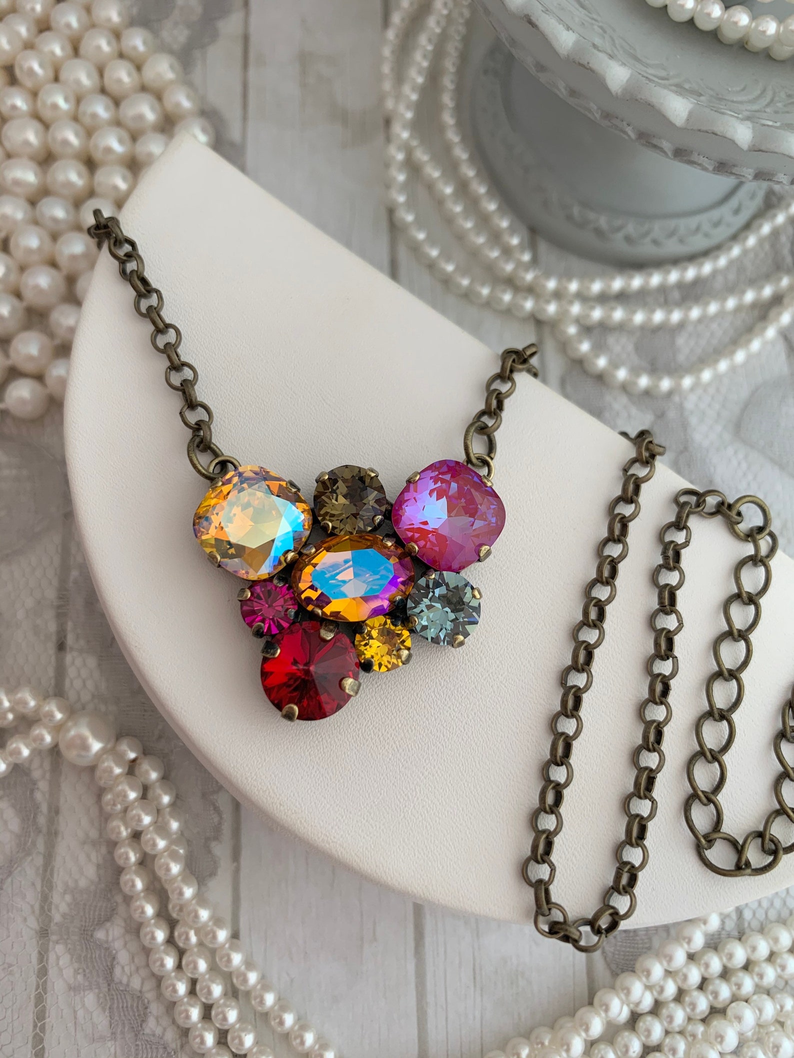 Crystal Cluster Pendant Necklace Multi Colored Pendant - Etsy