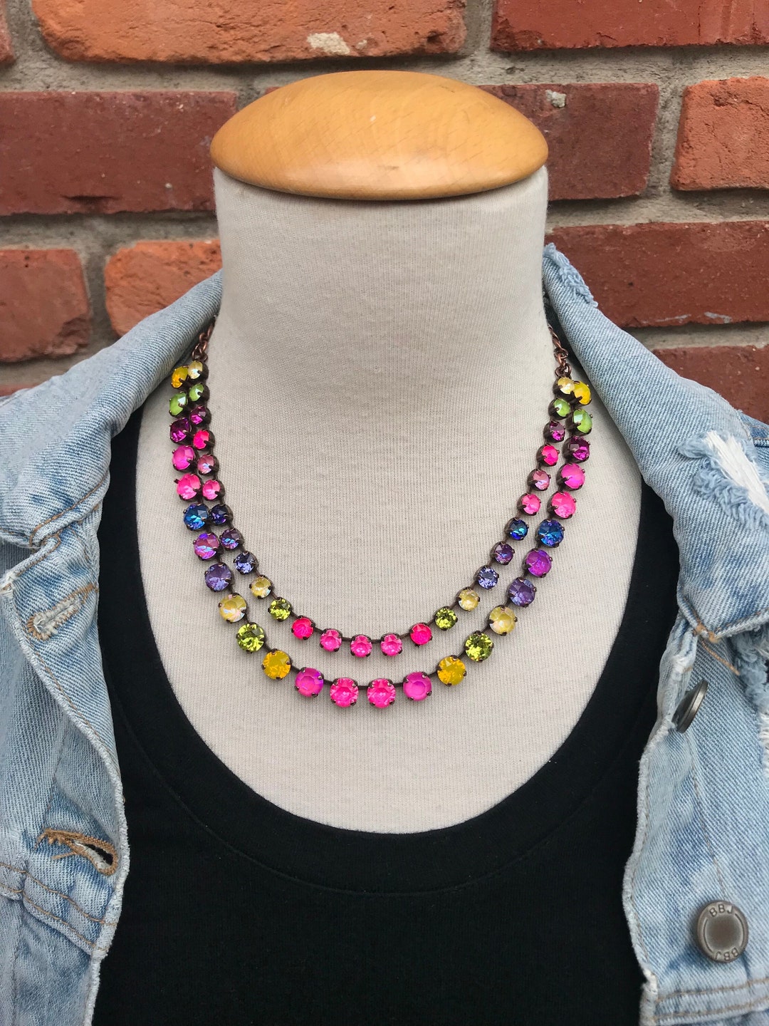 CELINE NEON Double Strand Statement Necklace, Electric Pink, Yellow ...