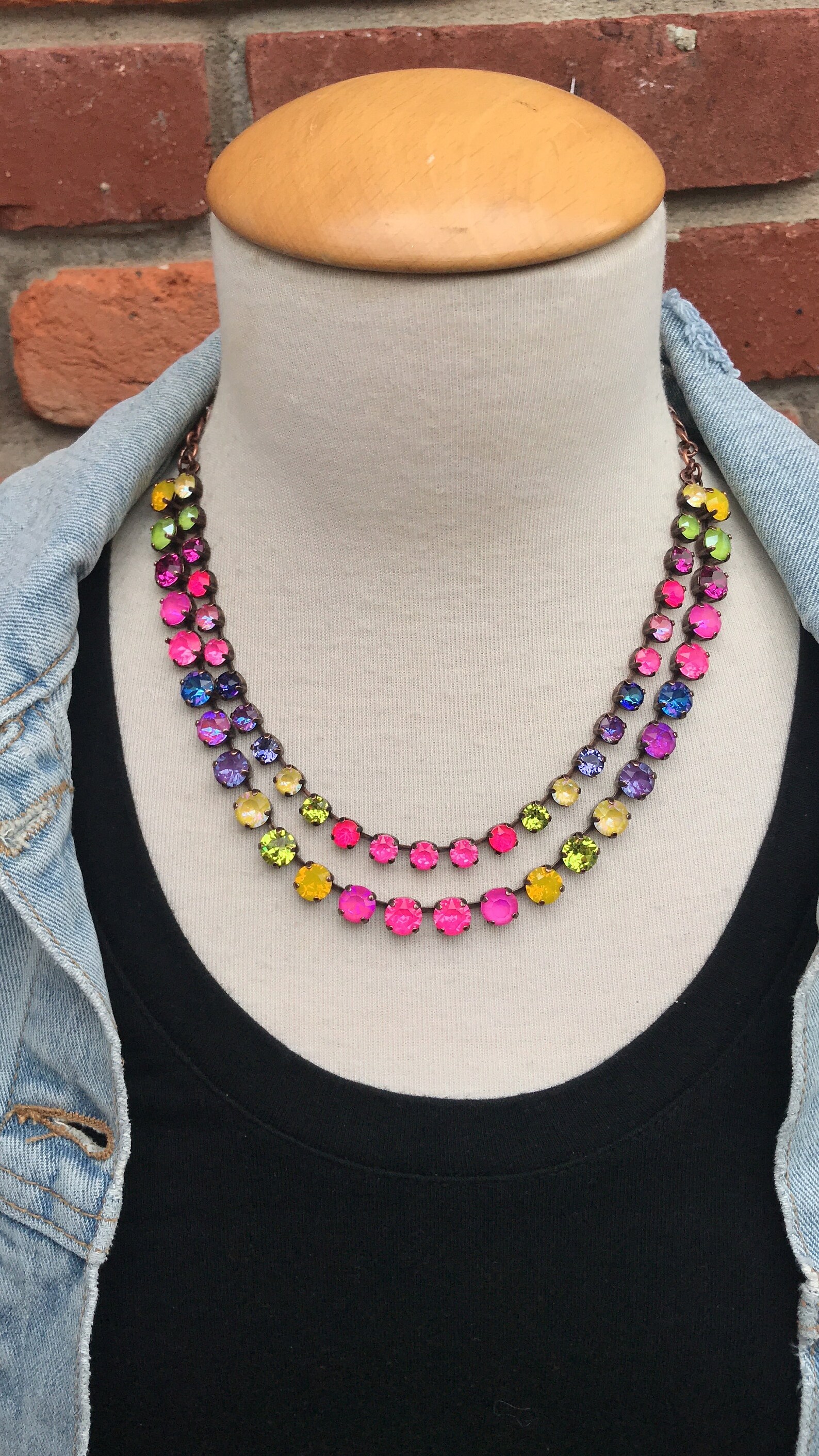CELINE NEON Double Strand Statement Necklace, Electric Pink, Yellow ...