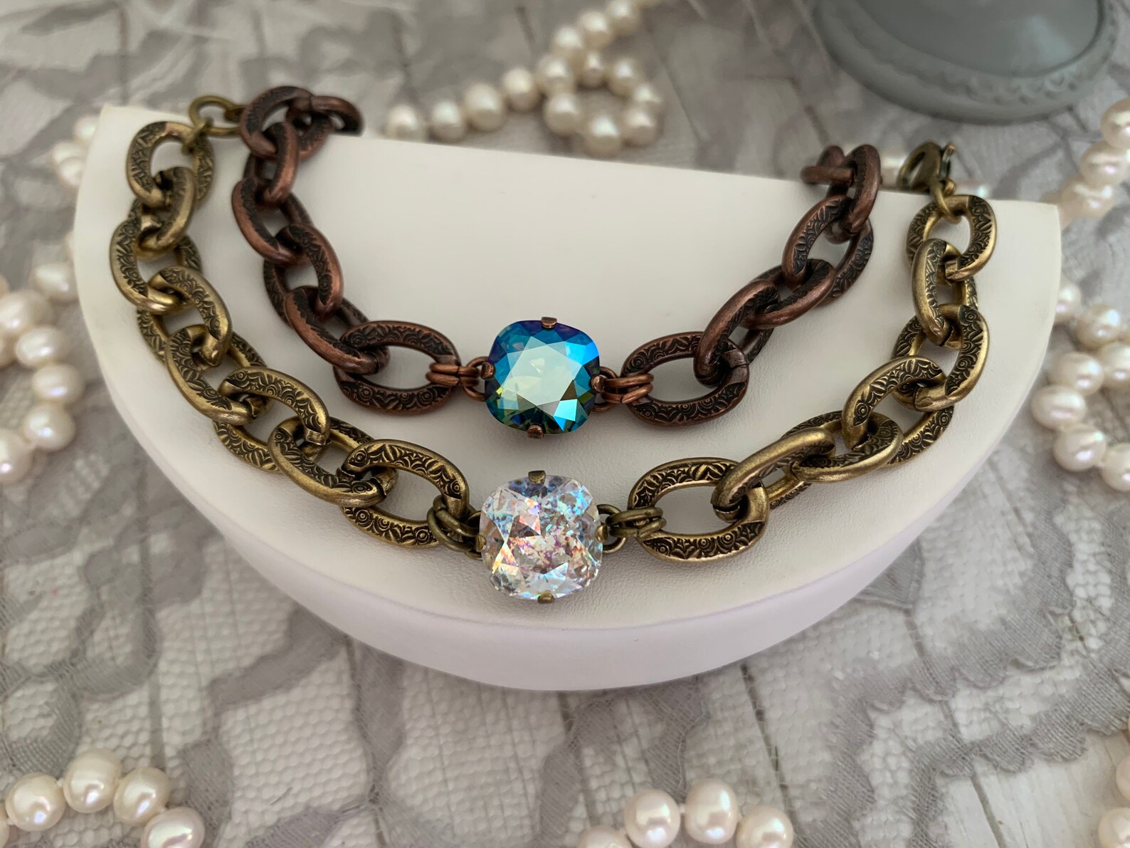 Crystal and Chain Bracelet Single Stone Crystal Bracelet Solitare ...