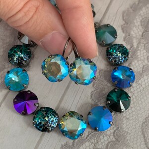 Mixed Blue Round Stone Crystal Necklace. Peacock Blue Emerald - Etsy