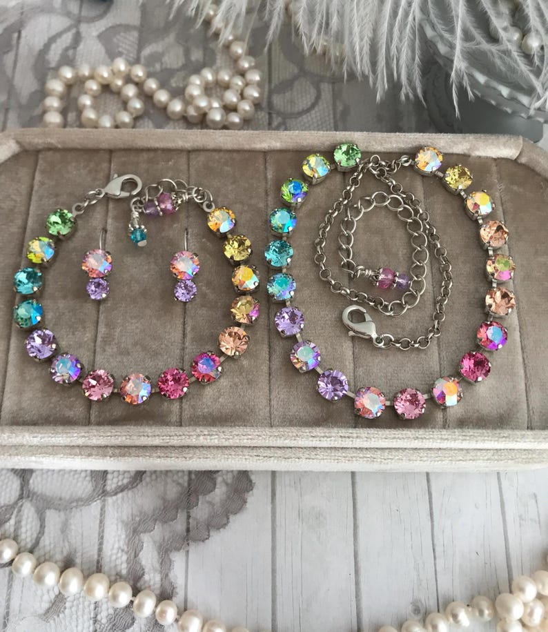 BOUGIE BLOOM 8mm Crystal Tennis Necklace Pastel Rainbow Statement ...