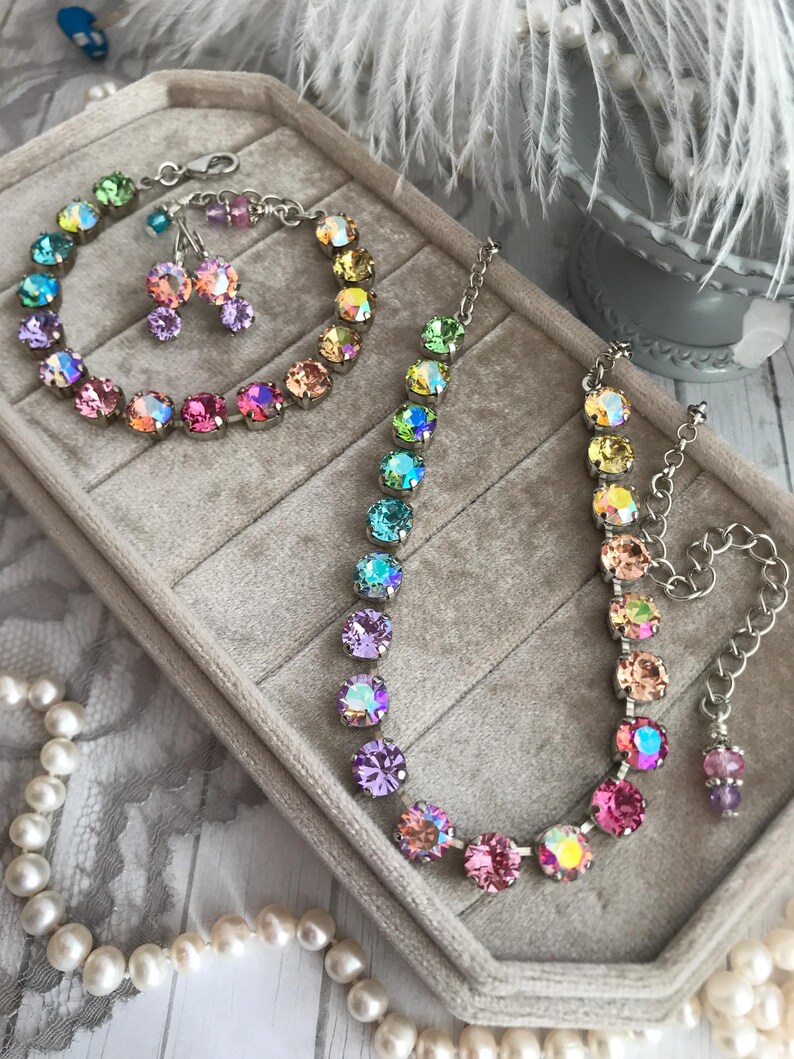 BOUGIE BLOOM 8mm Crystal Tennis Necklace Pastel Rainbow Statement ...