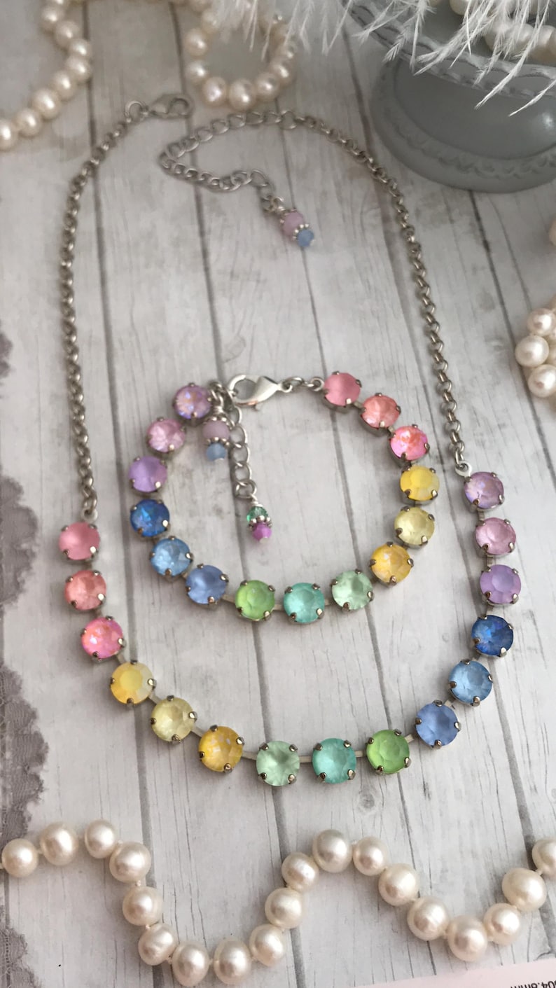 GELATO DAYS Pastel Tennis Necklace, Austrian Crystal Multicolored ...