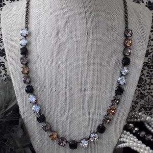 SNOW LEOPARD Black, White, Tan Crystal Necklace. Onyx and Crystal, Lt ...