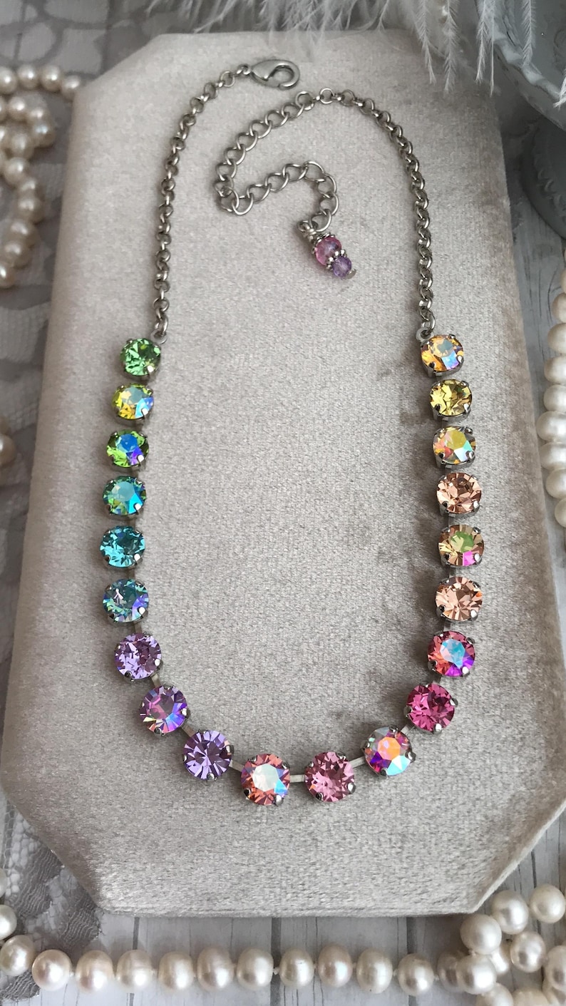BOUGIE BLOOM 8mm Crystal Tennis Necklace Pastel Rainbow Statement ...