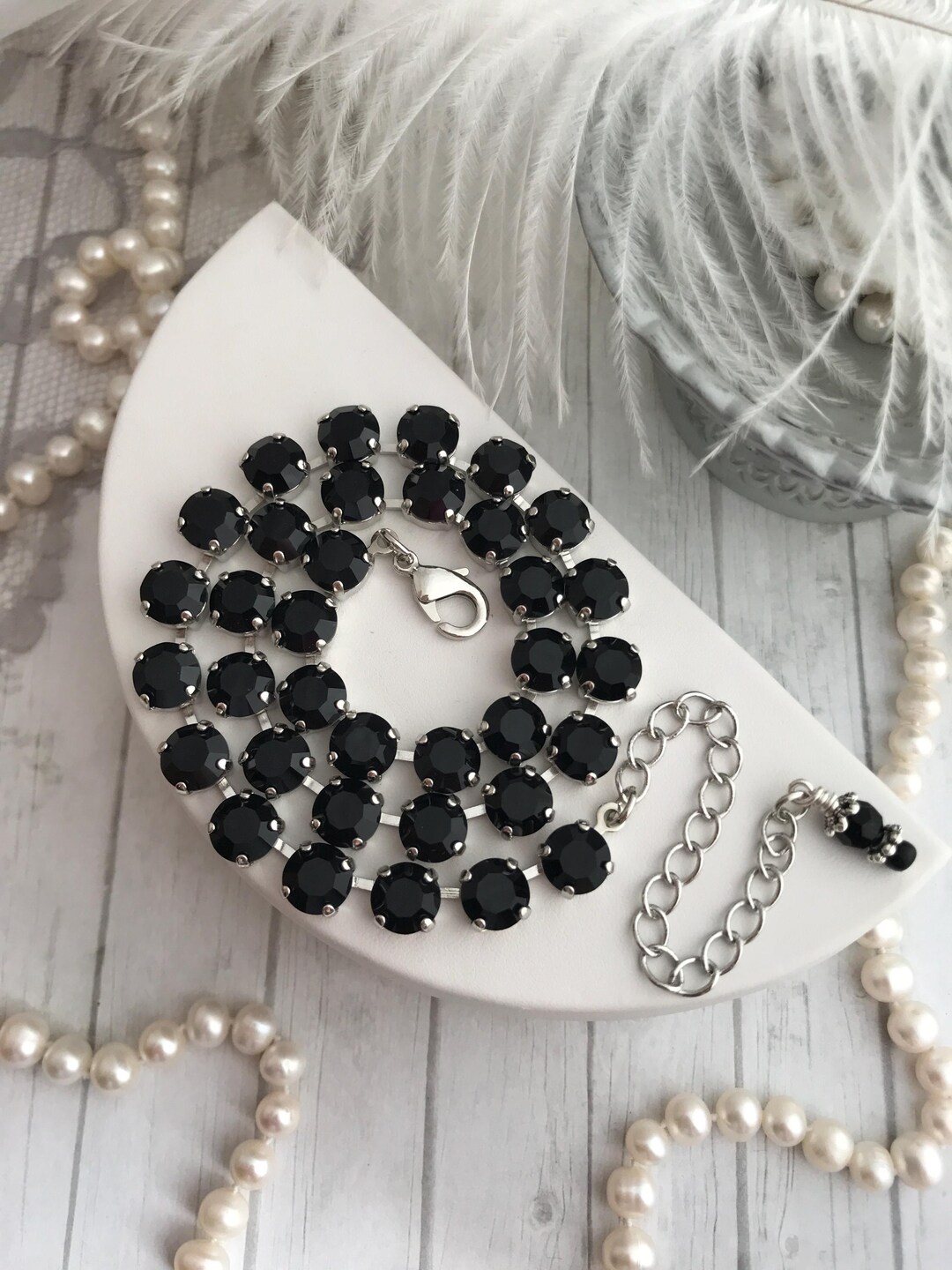 8mm ESSENTIALS JET Crystal Eternity Style Tennis Necklace, Black and ...