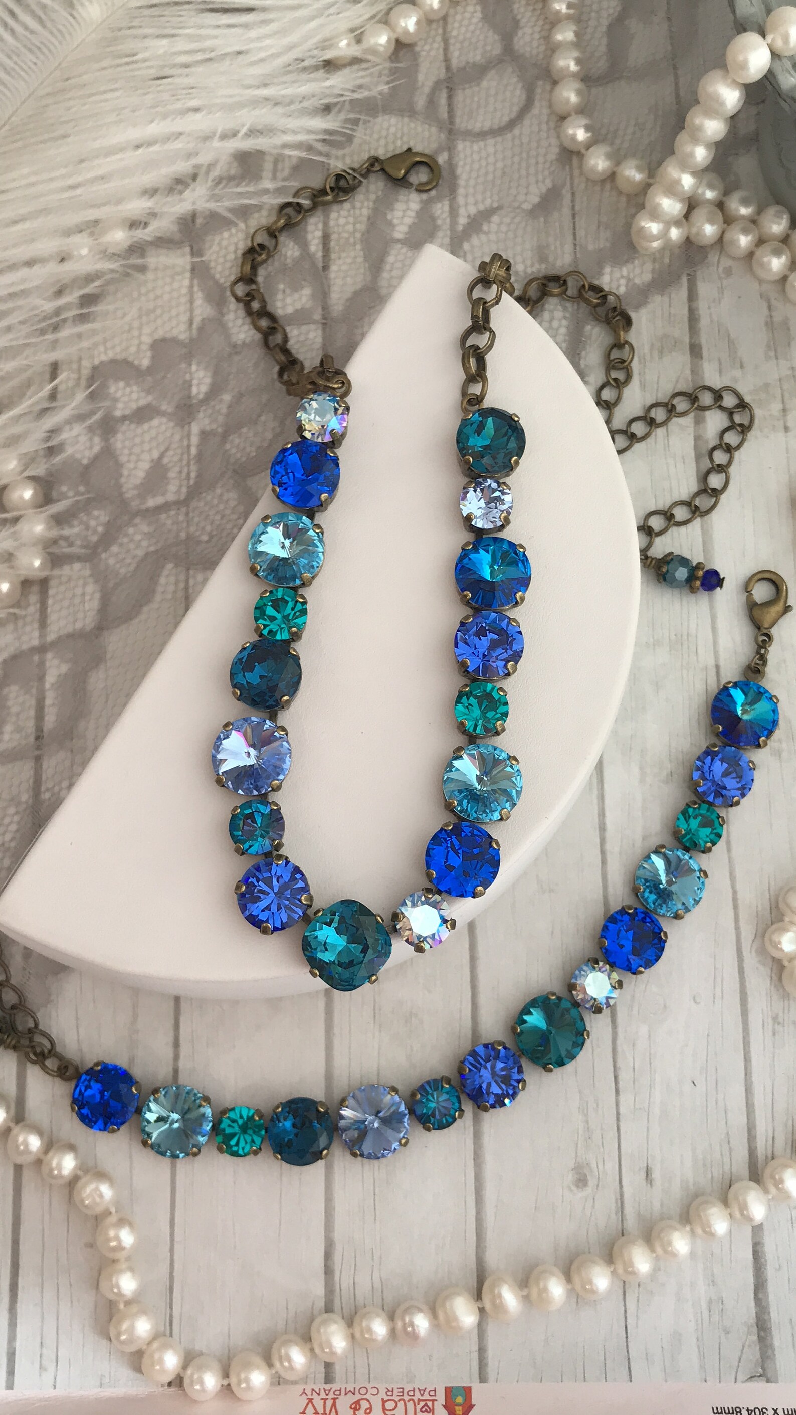 TEPID WATERS Gradient Crystal Tennis Necklace, Blue Sapphire, Navy ...