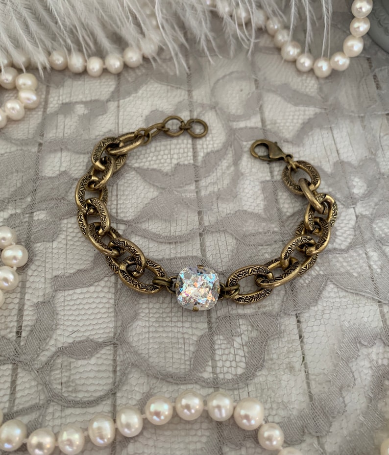 Crystal and Chain Bracelet Single Stone Crystal Bracelet Solitare ...