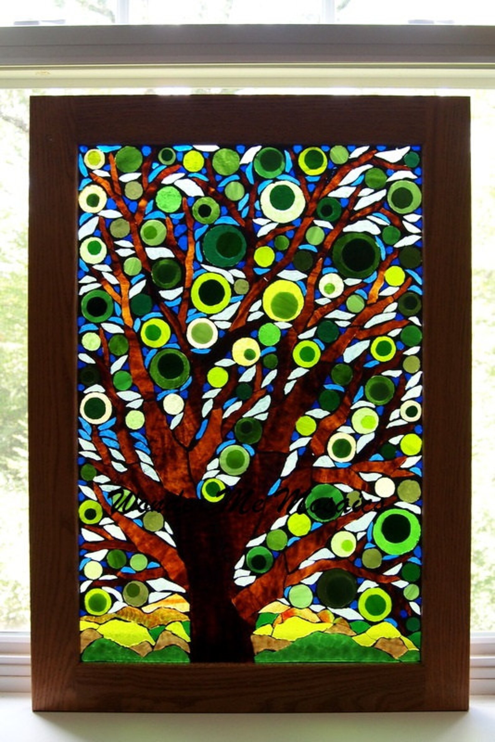 Stained Glass Mosaic on Glass Tree of Circles - Etsy