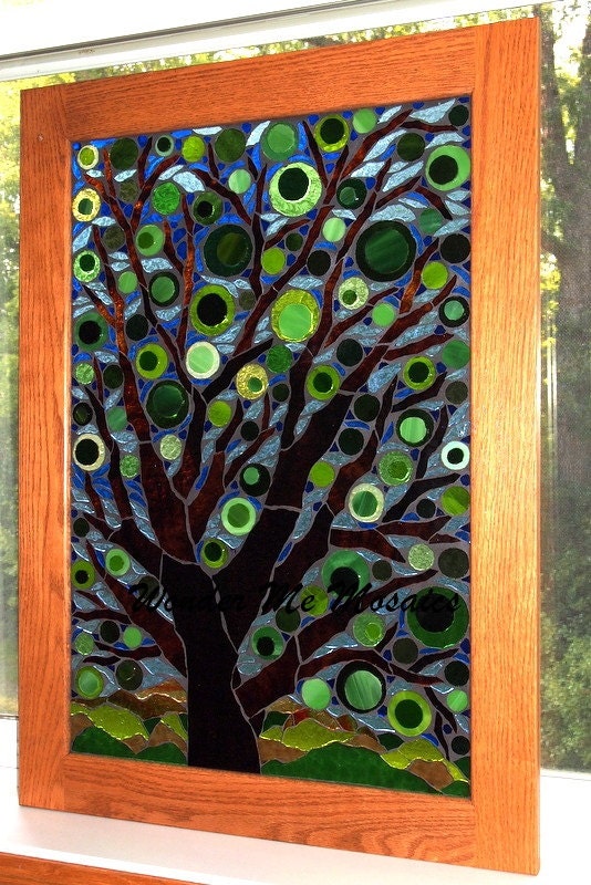 Stained Glass Mosaic on Glass Tree of Circles - Etsy