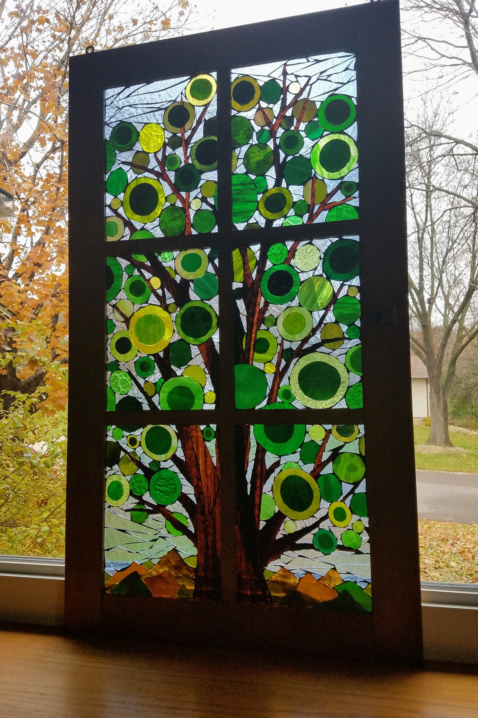 Stained Glass Mosaic on Glass Tree of Circles - Etsy