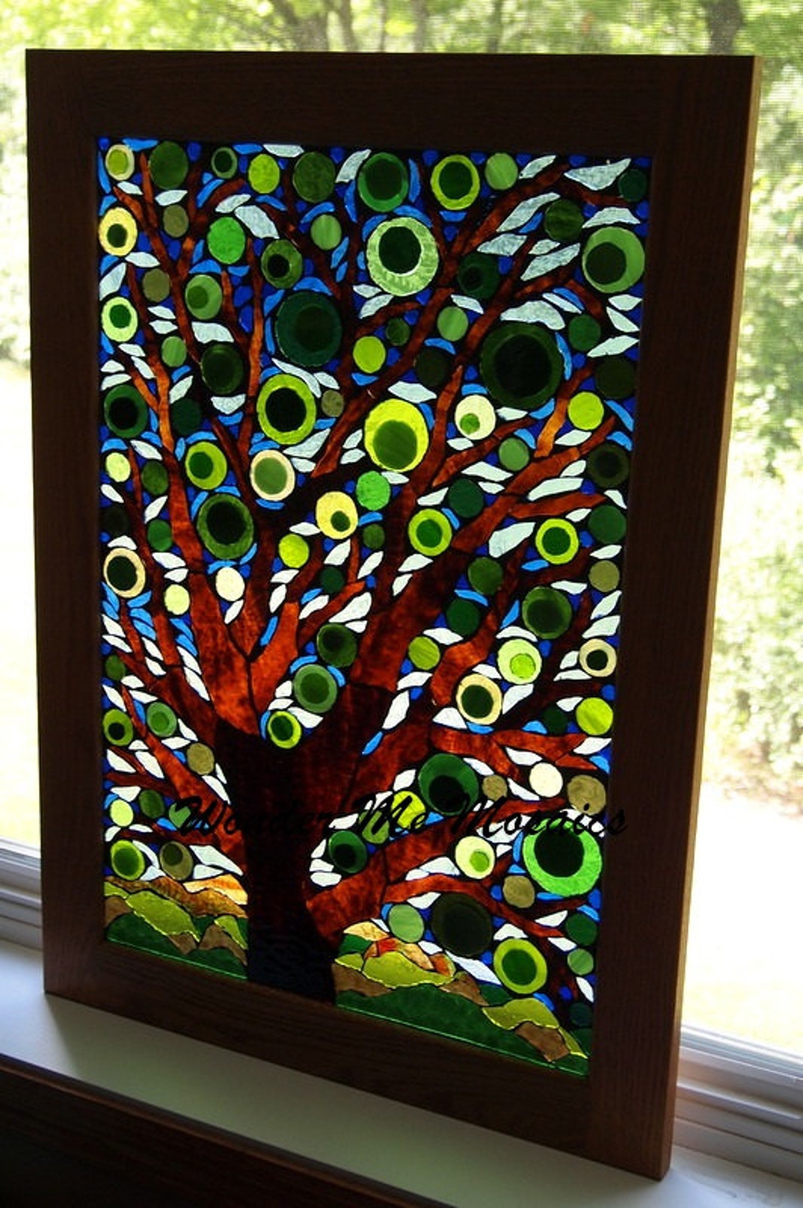 Stained Glass Mosaic on Glass Tree of Circles - Etsy
