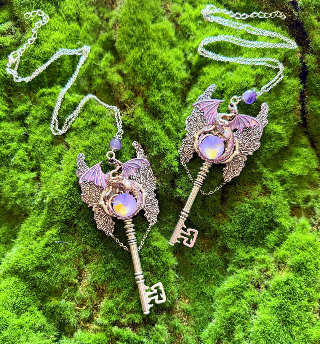 Mystic Purple Dragon Necklace Fantasy Key Jewelry Spring Dragon Jewelry ...