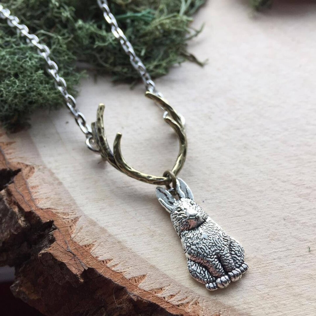 Silver Jackalope Necklace: Fantasy Rabbit Antler Pendant - Etsy