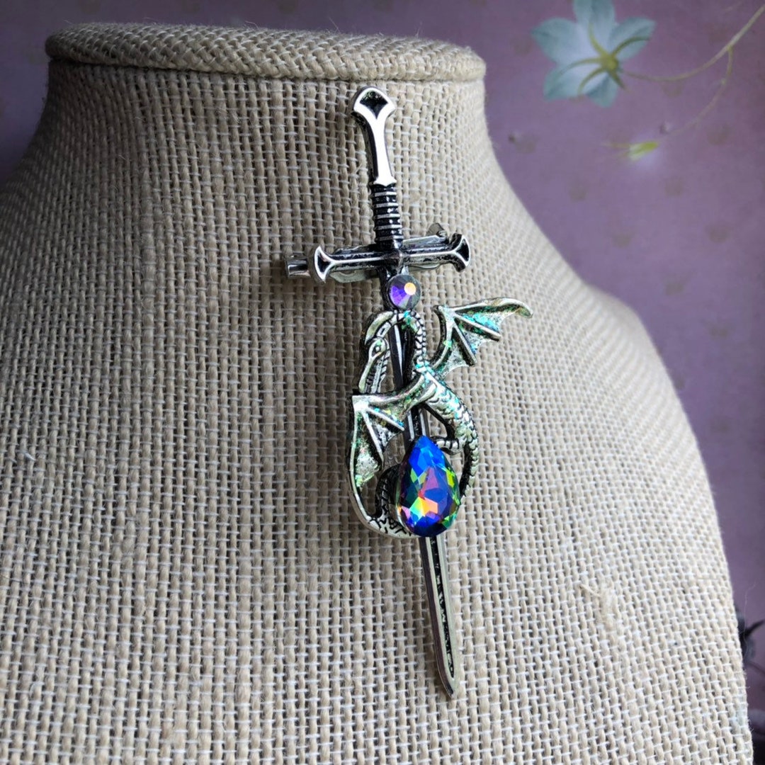 Opal Dragon Sword Brooch: Fantasy Kilt Pin, Dungeons and Dragons Gift ...