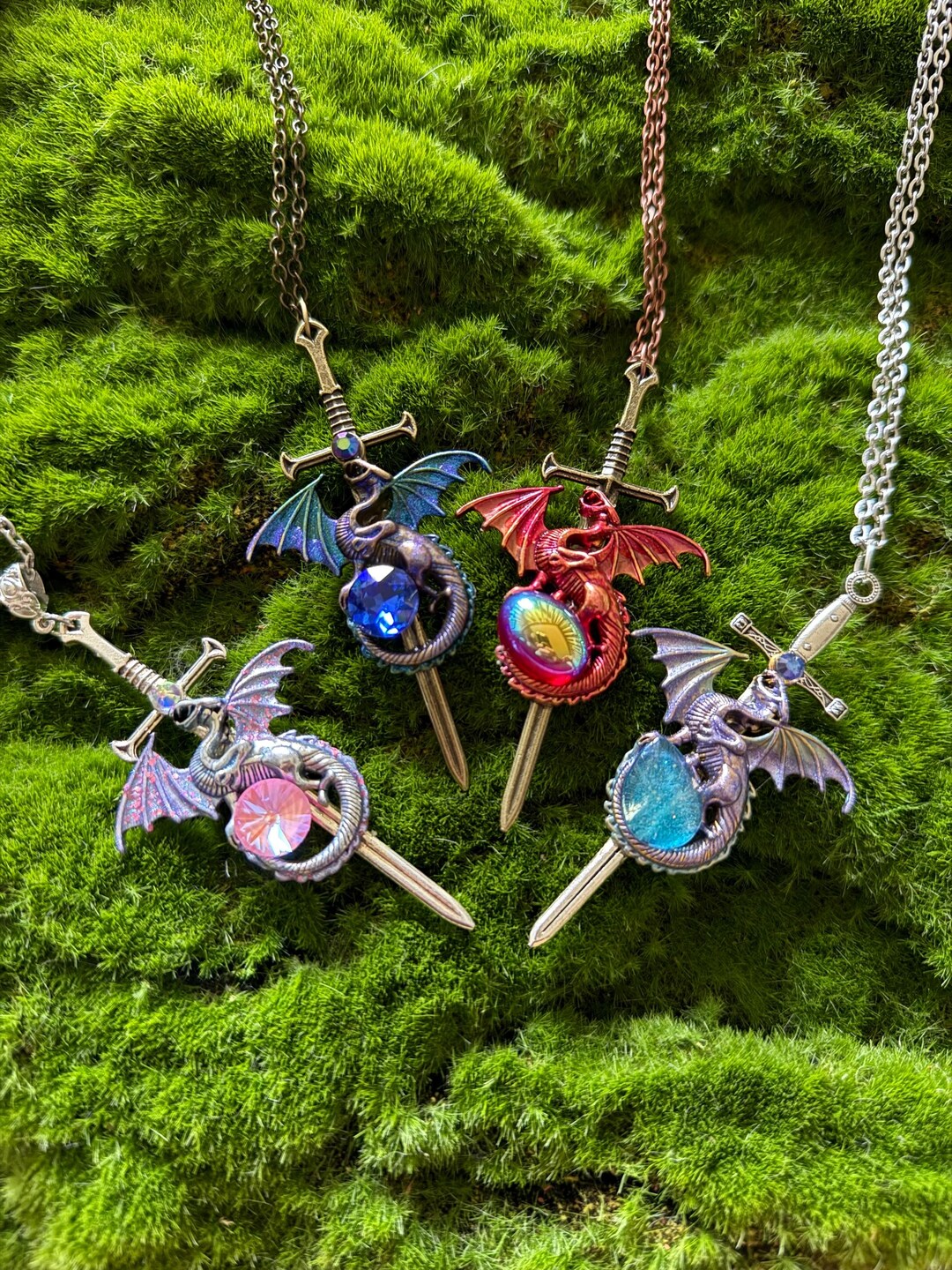 Crystal Dragon Sword Pendant: Hand-painted Fantasy Jewelry - Etsy