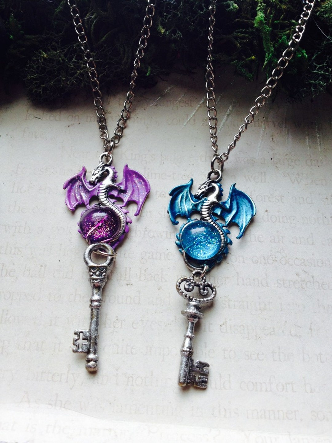 Blue Key Dragon Pendants Purple Dragon Key Fantasy Dragon Jewelry Role ...
