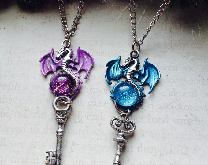 Blue Key Dragon Pendants Purple Dragon Key Fantasy Dragon Jewelry Role ...