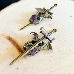 Amethyst Dragon Brooch Dragon Sword Pin Black Dragon Celtic Dragon ...