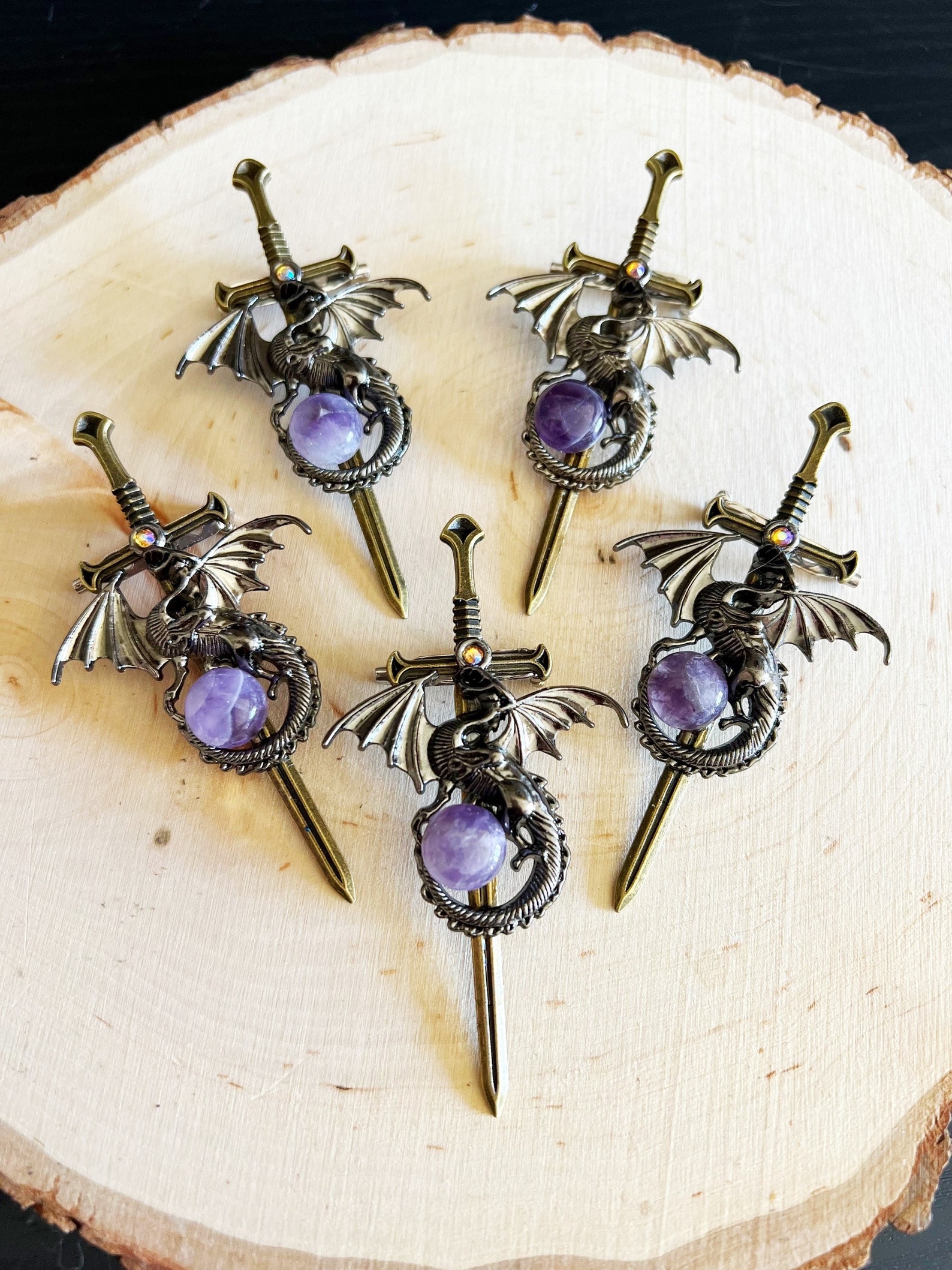 Amethyst Dragon Brooch Dragon Sword Pin Black Dragon Celtic Dragon ...
