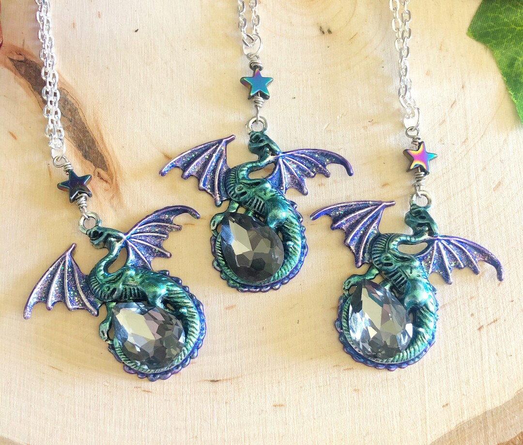 Dark Crystal Dragon Necklace • Crystal Necklace • Dragon Jewelry ...