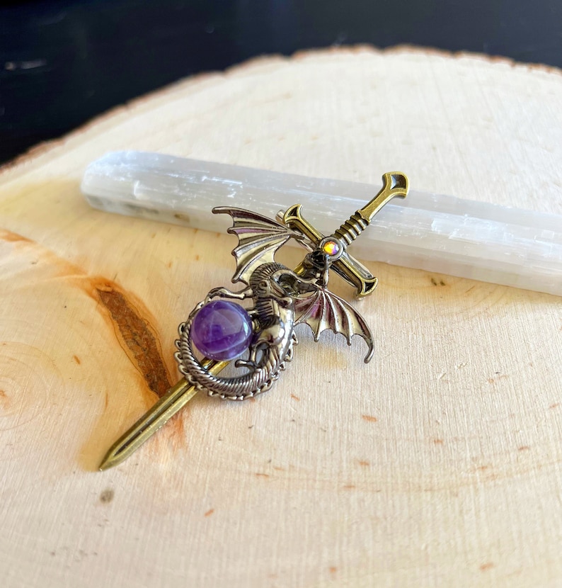 Amethyst Dragon Brooch Dragon Sword Pin Black Dragon Celtic Dragon ...