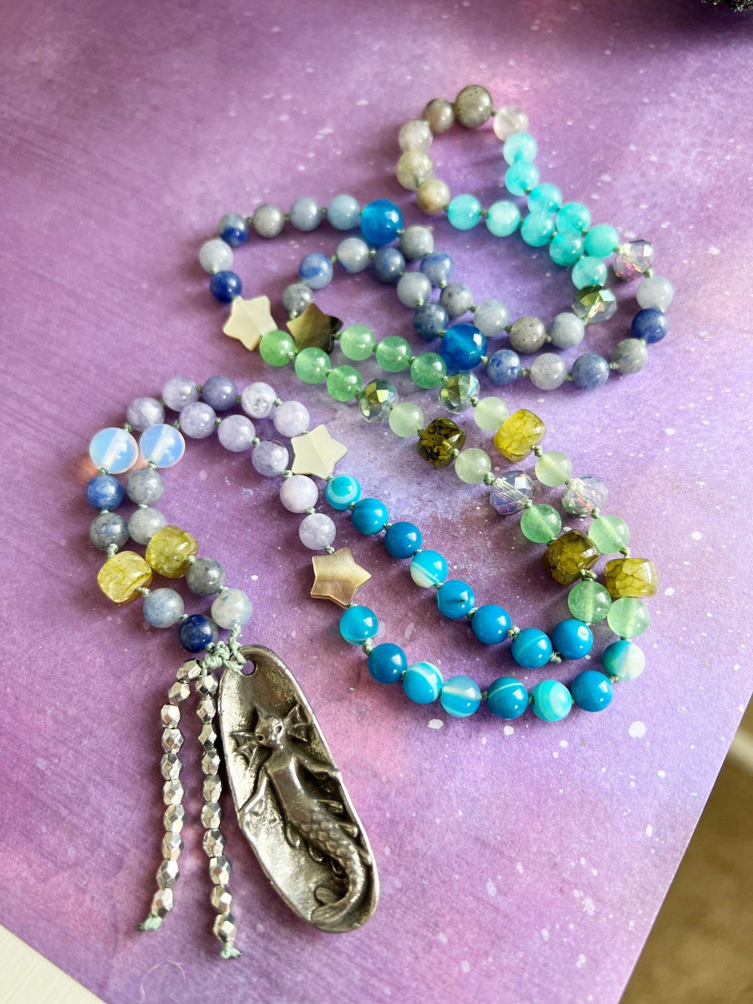 Gemstone Mala Beads Magical Creature Necklace Mermaid - Etsy Gemstone Mala Beads Magical Creature Necklace Mermaid - Etsy