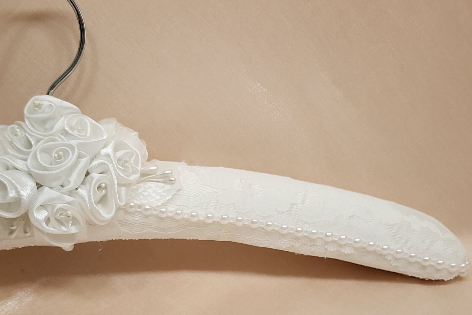 Bride Wedding Dress Hanger, White Lace, Padded Hanger, Satin Roses ...