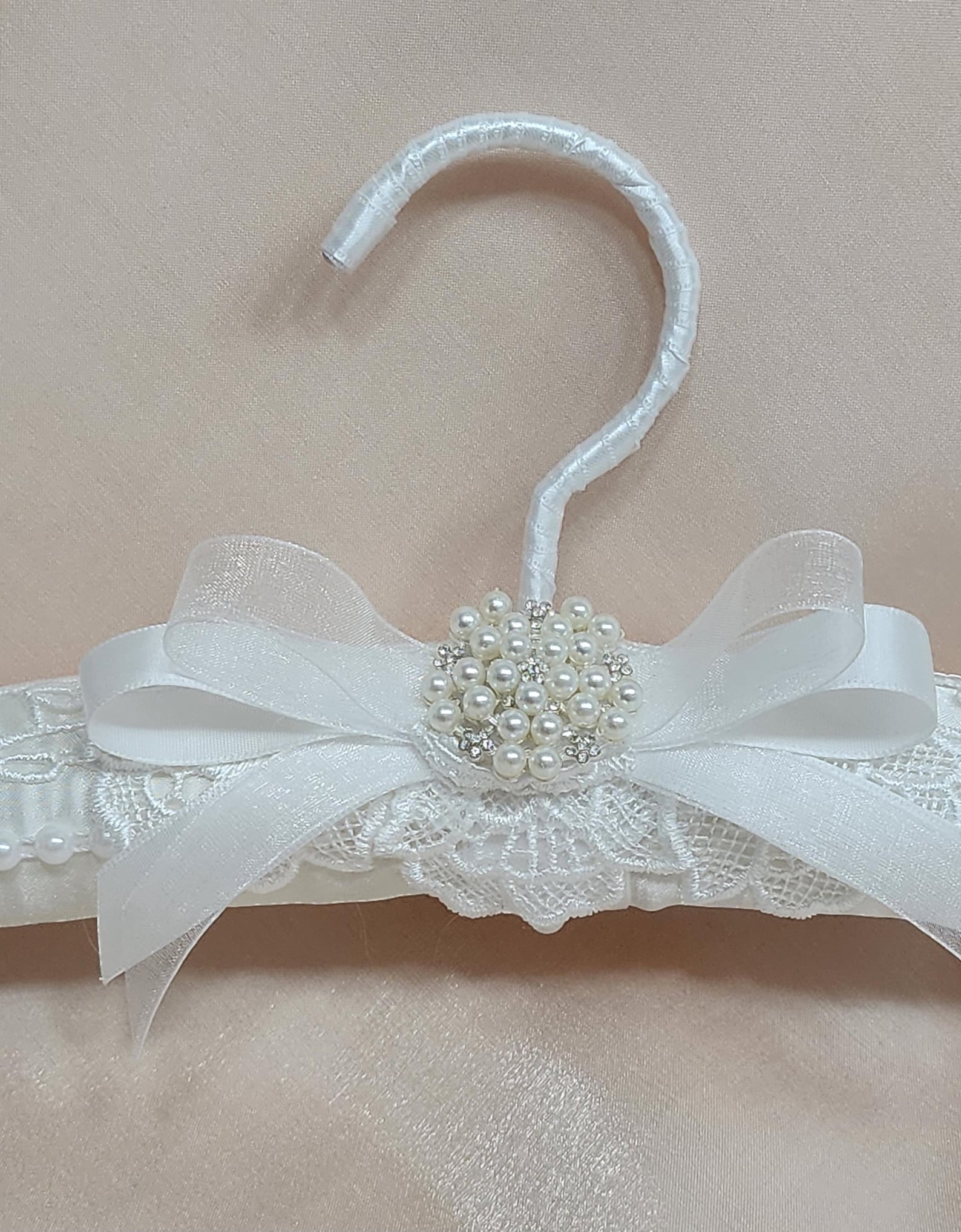 White Satin Wedding Dress Hanger: Pearl Rhinestone, Lace Applique ...