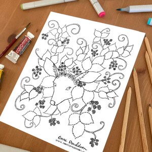Whimsical Woodland Printable Coloring Page • Blackberry Deer ...