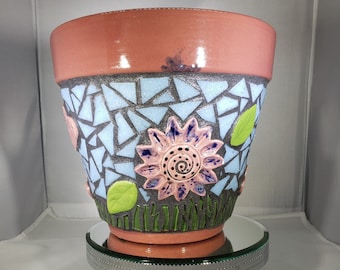 Flower Pot Planter Handmade Tiles & Glass Chili Tiles Mosaic | Etsy