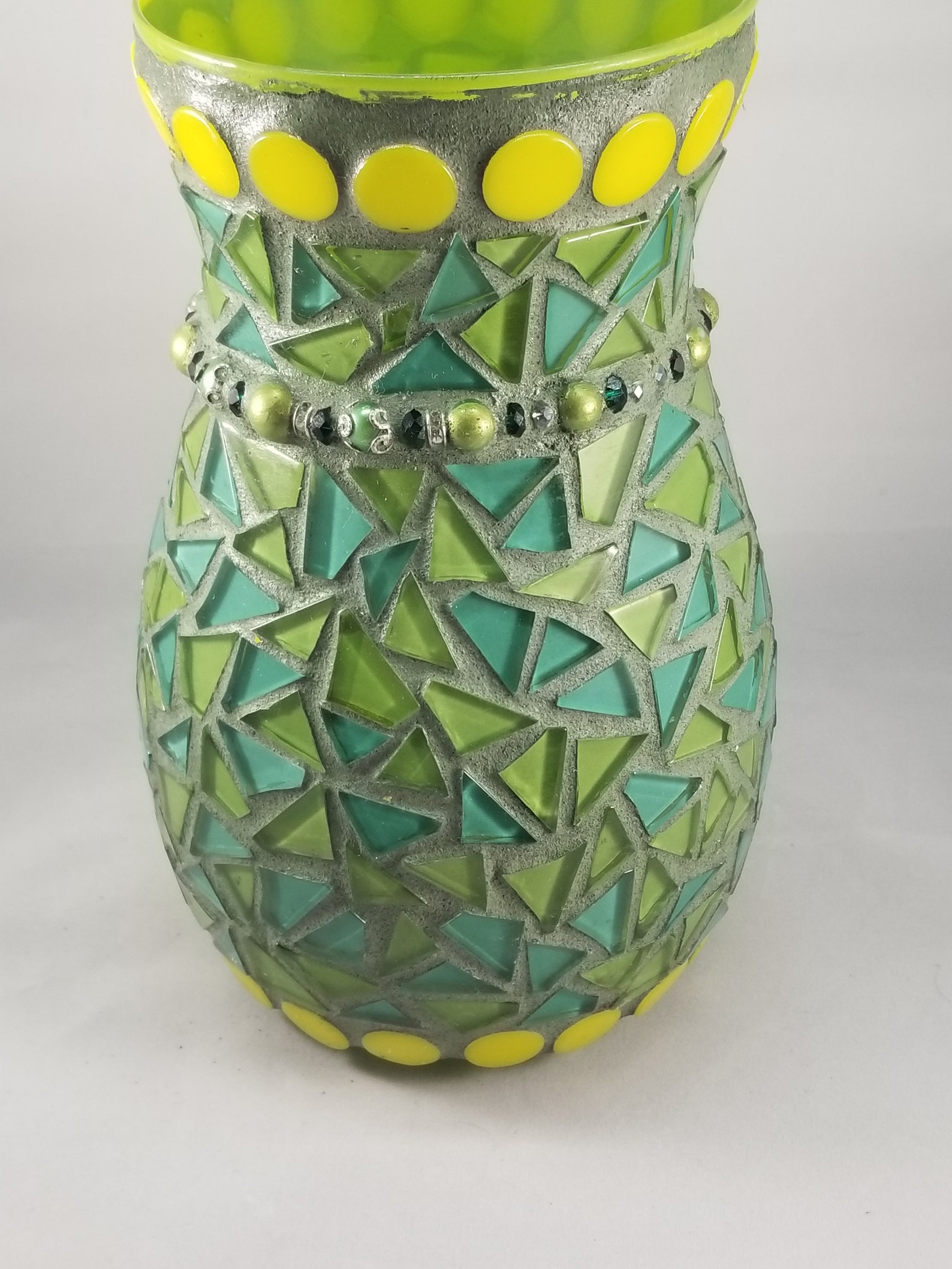 Green and Teal Glass Tile Mosaic Vase Handmade by the Artist VA115 - Etsy