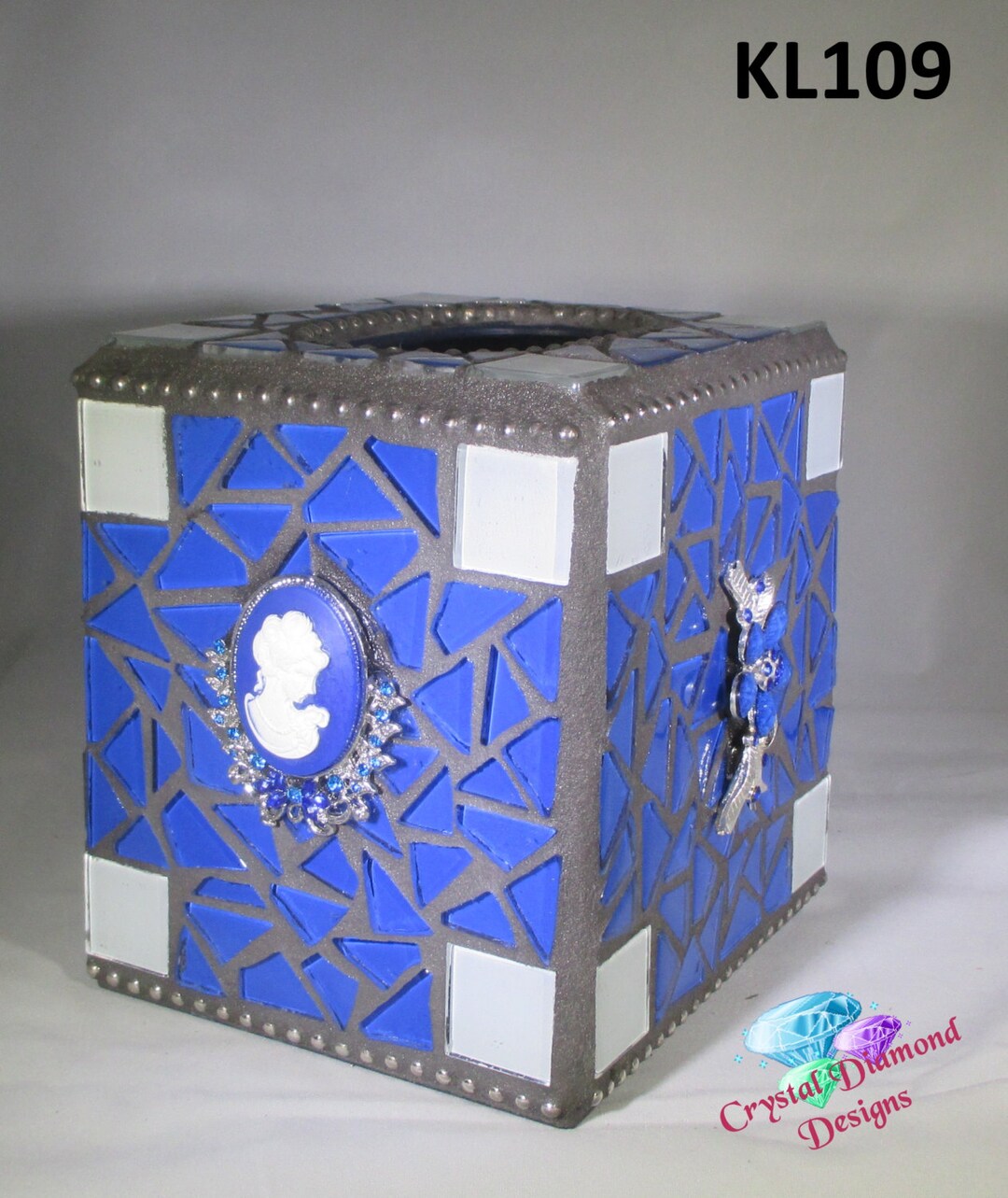 Blue and White Glass Tissue Box Cover for Bedroom or Kitchen Handmade ...