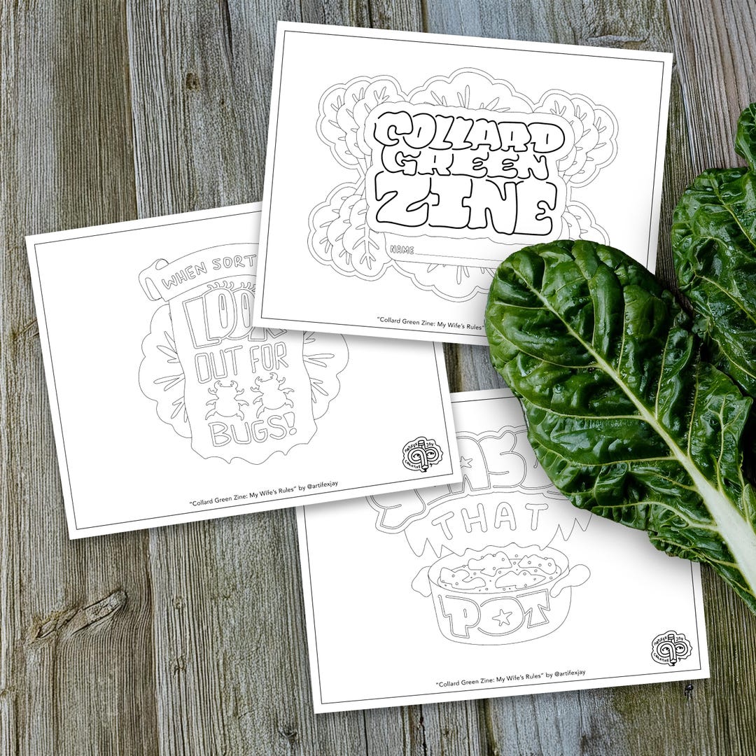 Collard Green Zine Coloring Pages | Gullah Southern Food | All Ages - Etsy