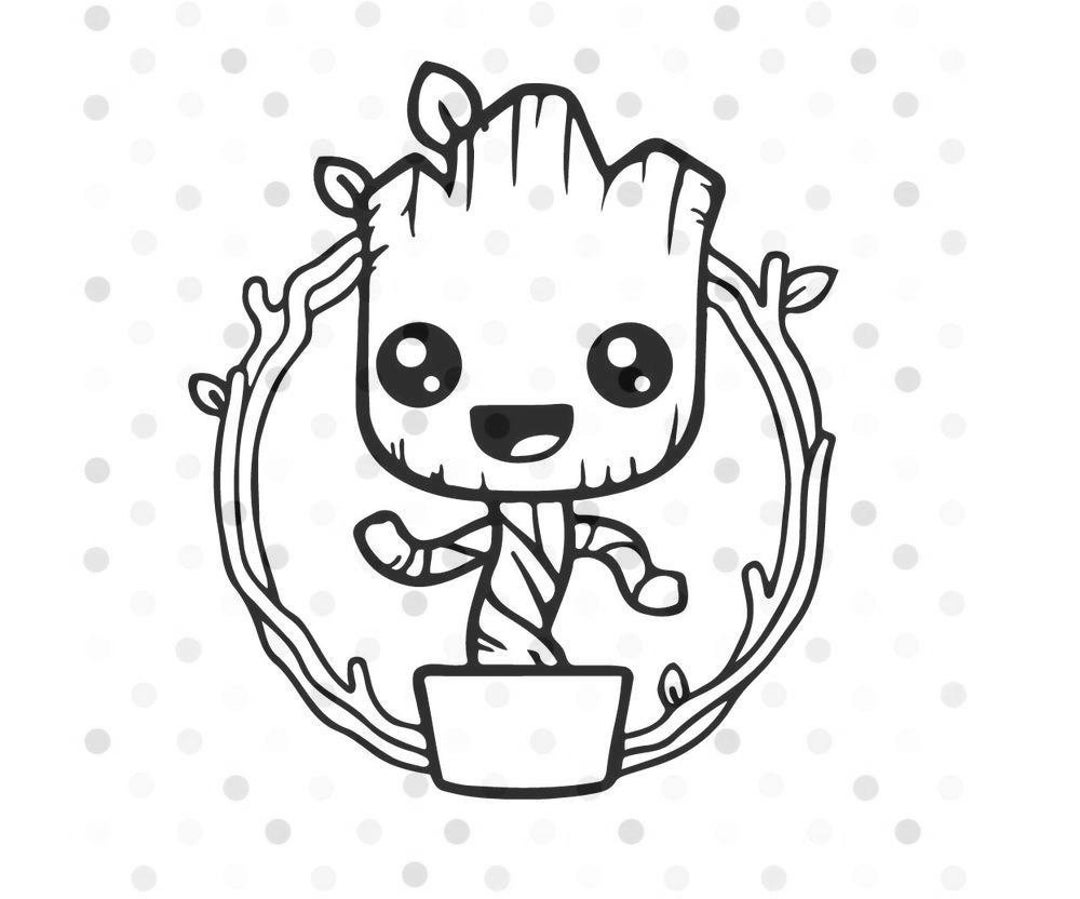 Baby Groot Outline SVG, PNG, Instant Download, Cricut and Silhouette ...