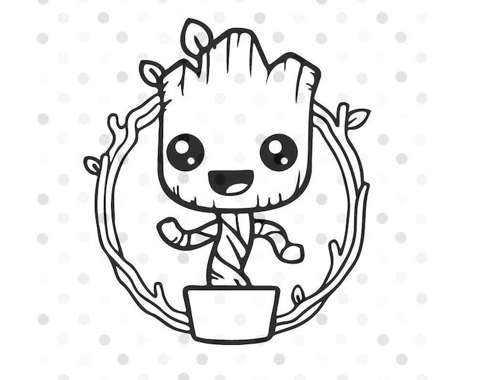 Baby Groot Outline SVG, PNG, Instant Download, Cricut and Silhouette ...